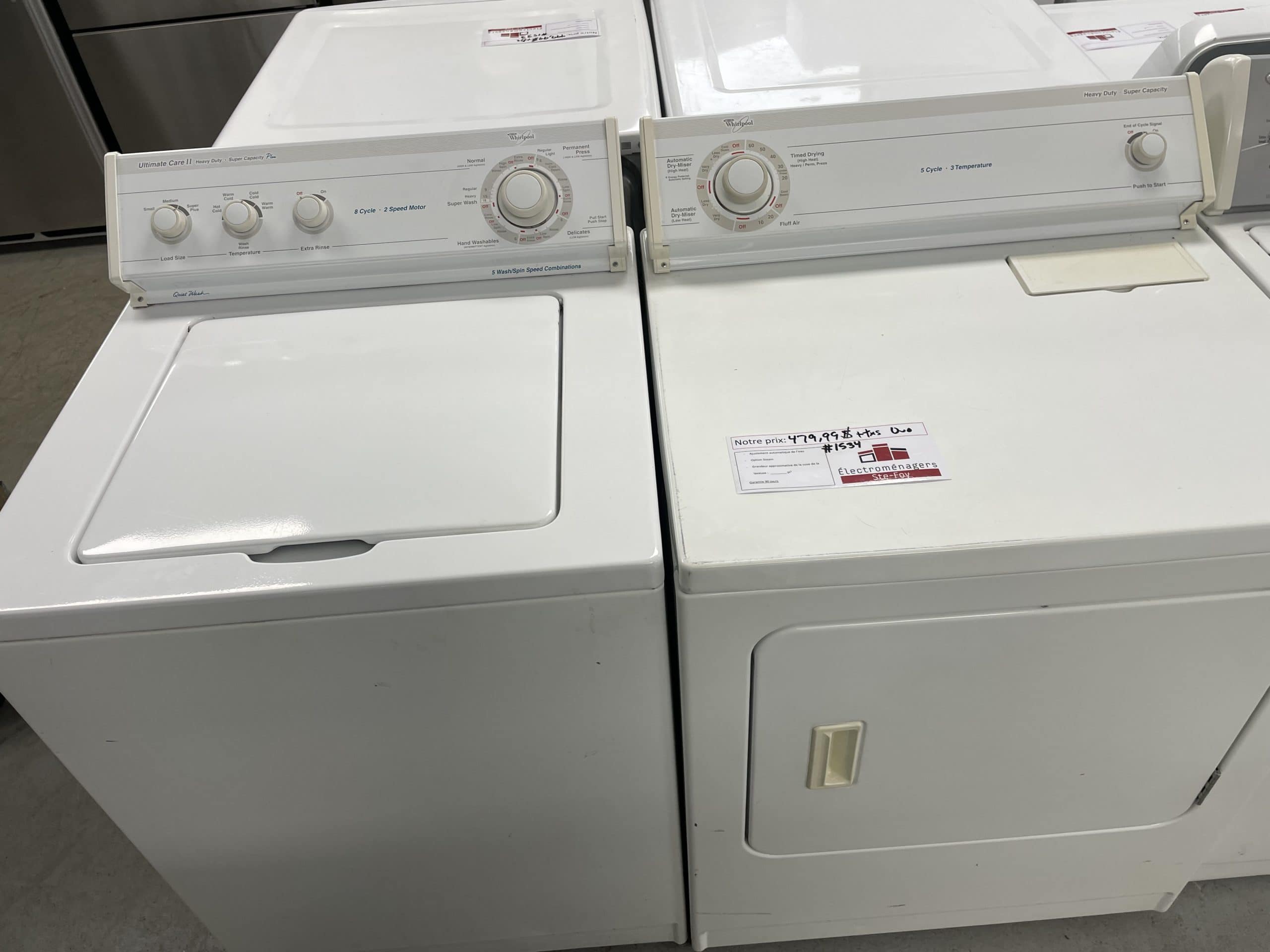 Duo laveuse sécheuse Whirpool (#1534) - Électroménagers Ste-Foy