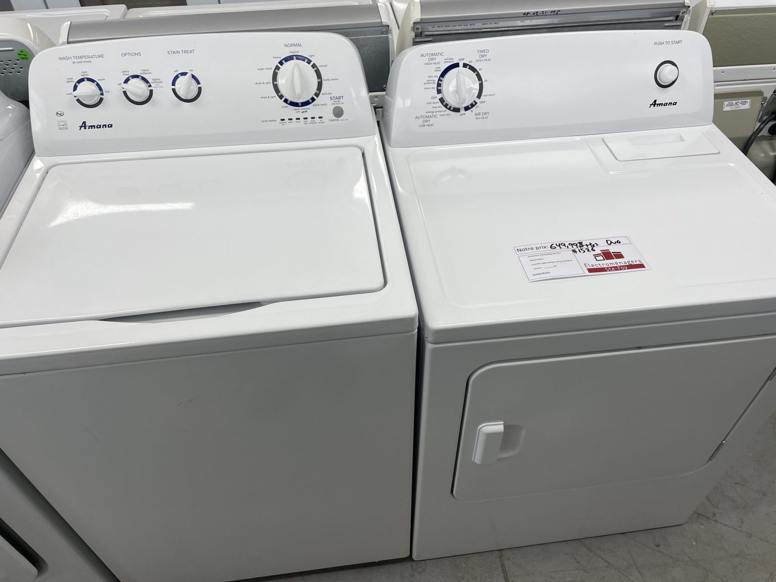 Duo laveuse sécheuse Amana (#1526) - Électroménagers Ste-Foy